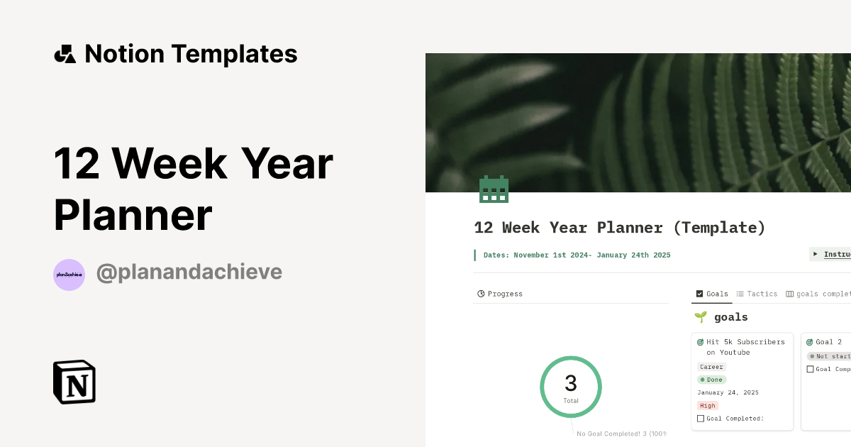 12 Week Year Planner Template | Notion Marketplace