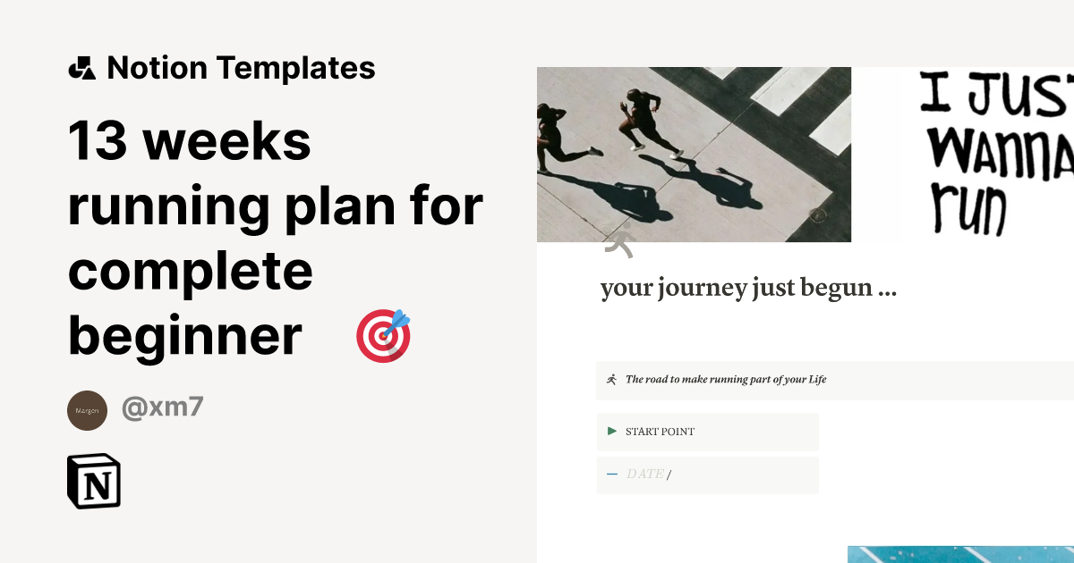 13 weeks running plan for complete beginner🏃‍ ️🎯 Template | Notion Marketplace