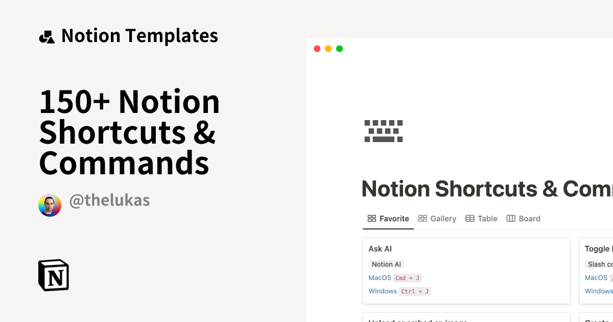 150+ Notion Shortcuts & Commands Template | Notion Marketplace