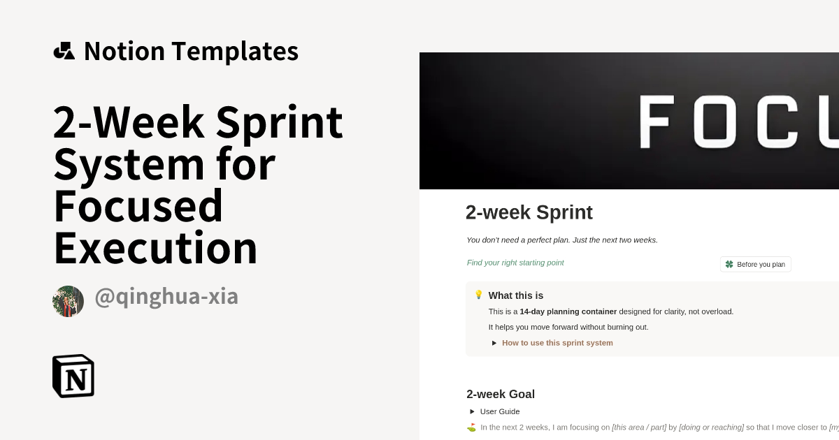 2-Week Sprint System for Focused Execution Template by Sarah Xia ...
