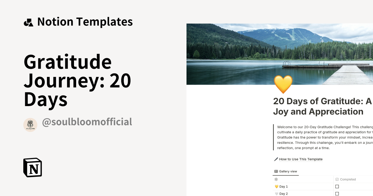 Gratitude Journey: 20 Days Template | Notion Marketplace