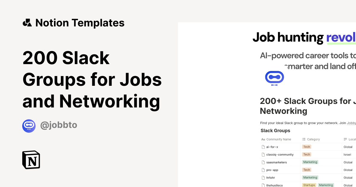 200 Slack Groups for Jobs and Networking Template | Notion Marketplace