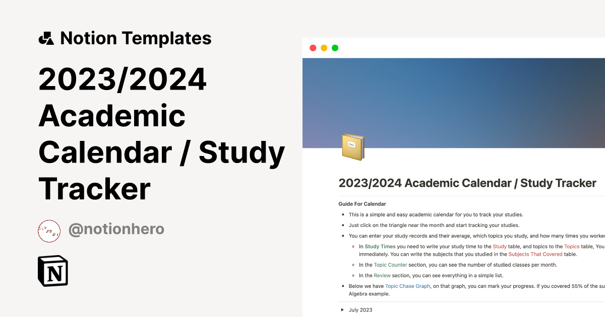 2023/2024 Academic Calendar / Study Tracker Template | Notion Marketplace