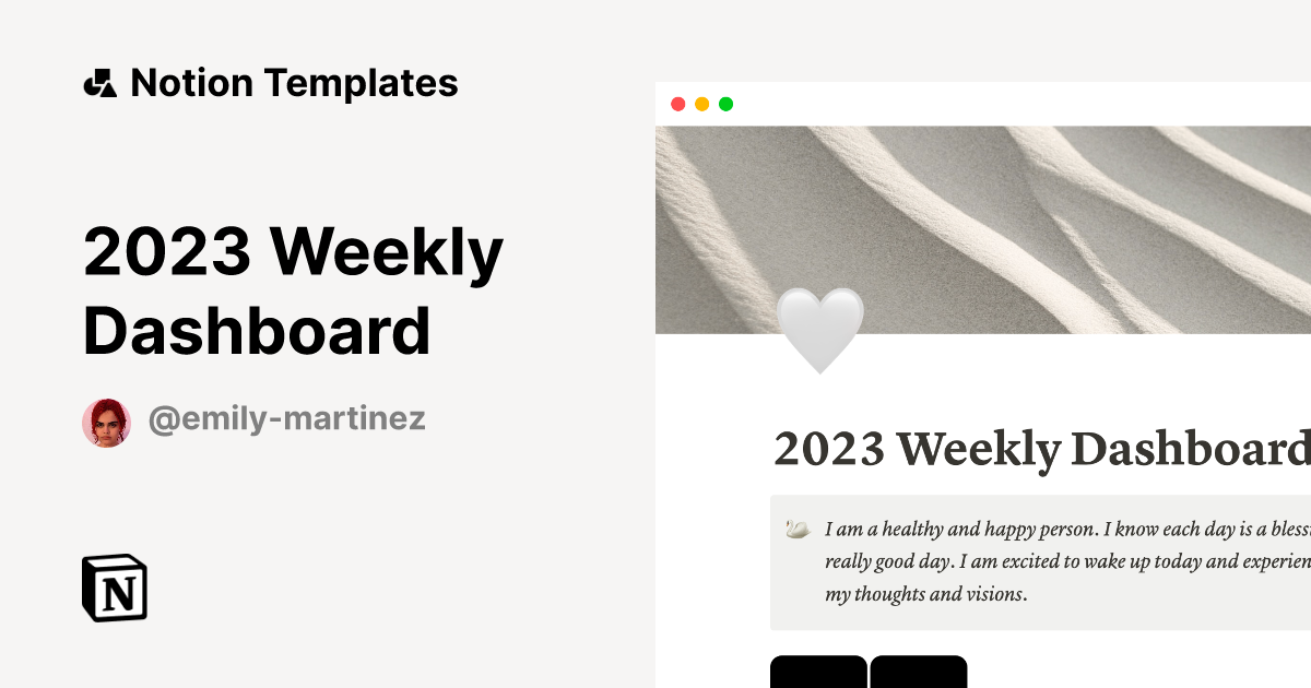 2023 Weekly Dashboard Template | Notion Marketplace