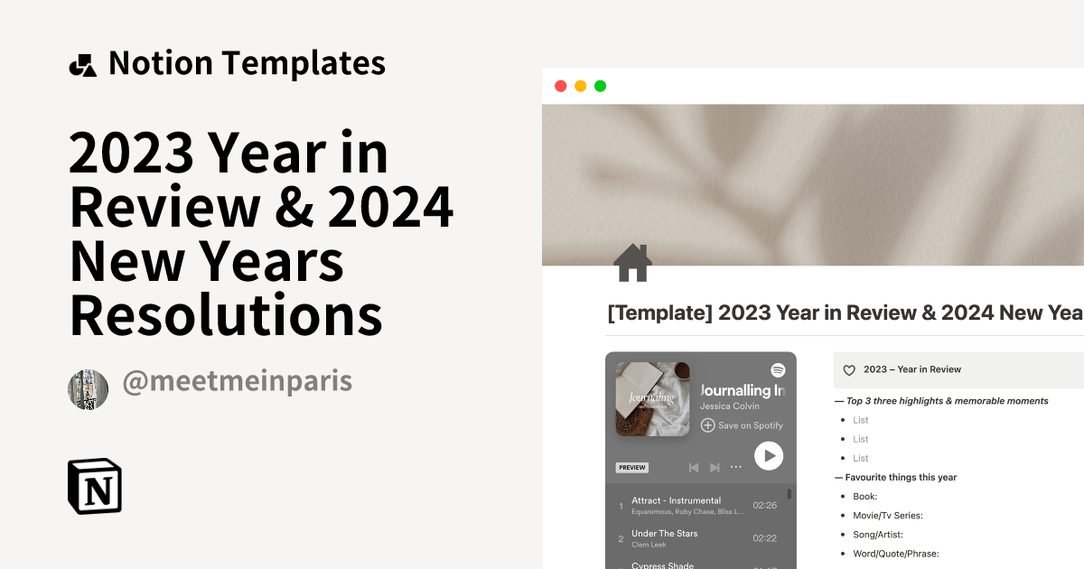 2023 Year in Review & 2024 New Years Resolutions Template | Notion Marketplace