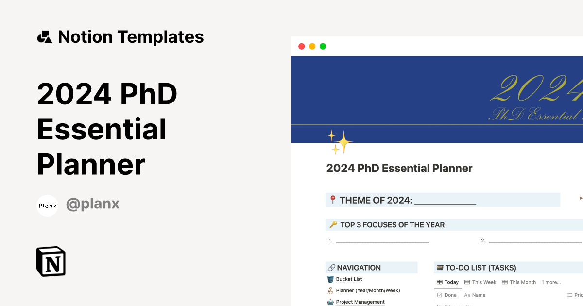 2024 PhD Essential Planner Template by Planx | Notion Marketplace