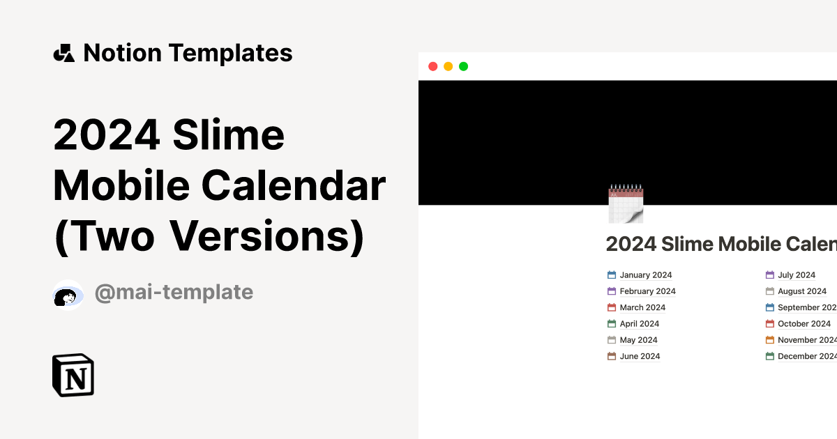 2024 Slime Mobile Calendar (Two Versions) Template | Notion Marketplace