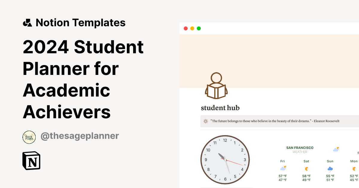 2024 Student Planner for Academic Achievers Template | Notion Marketplace