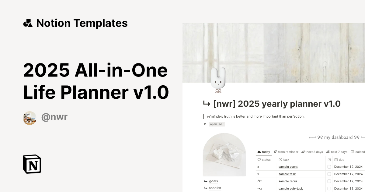 2025 All-in-One Life Planner v1.0 Template by nwr | Notion Marketplace