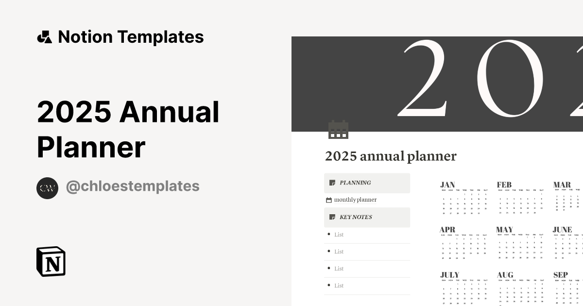 2025 Annual Planner Template by Chloe's Templates | Notion Marketplace