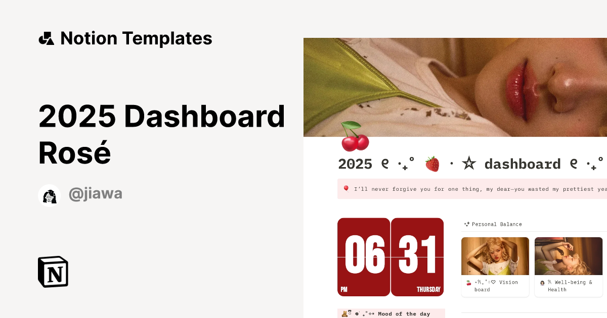 2025 Dashboard Rosé Template | Notion Marketplace