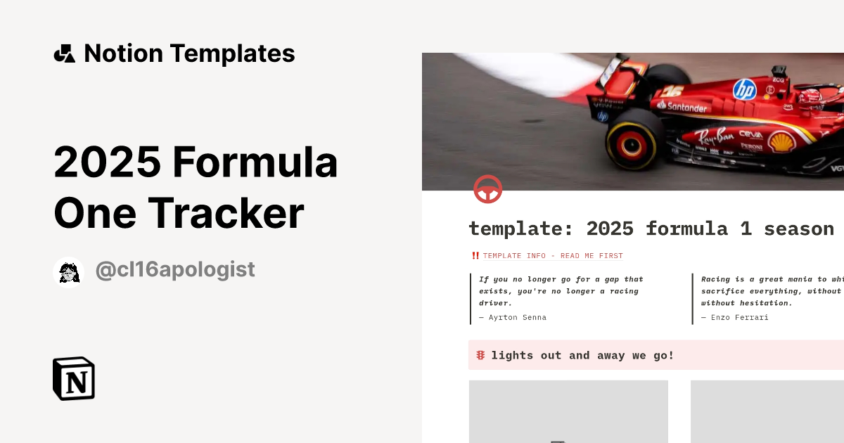 2025 Formula One Tracker Template | Notion Marketplace