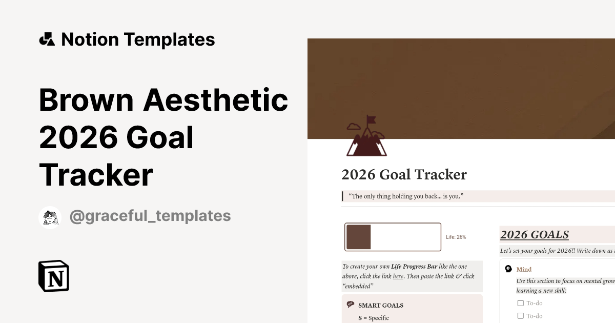 Brown Aesthetic 2026 Goal Tracker Template | Notion Marketplace