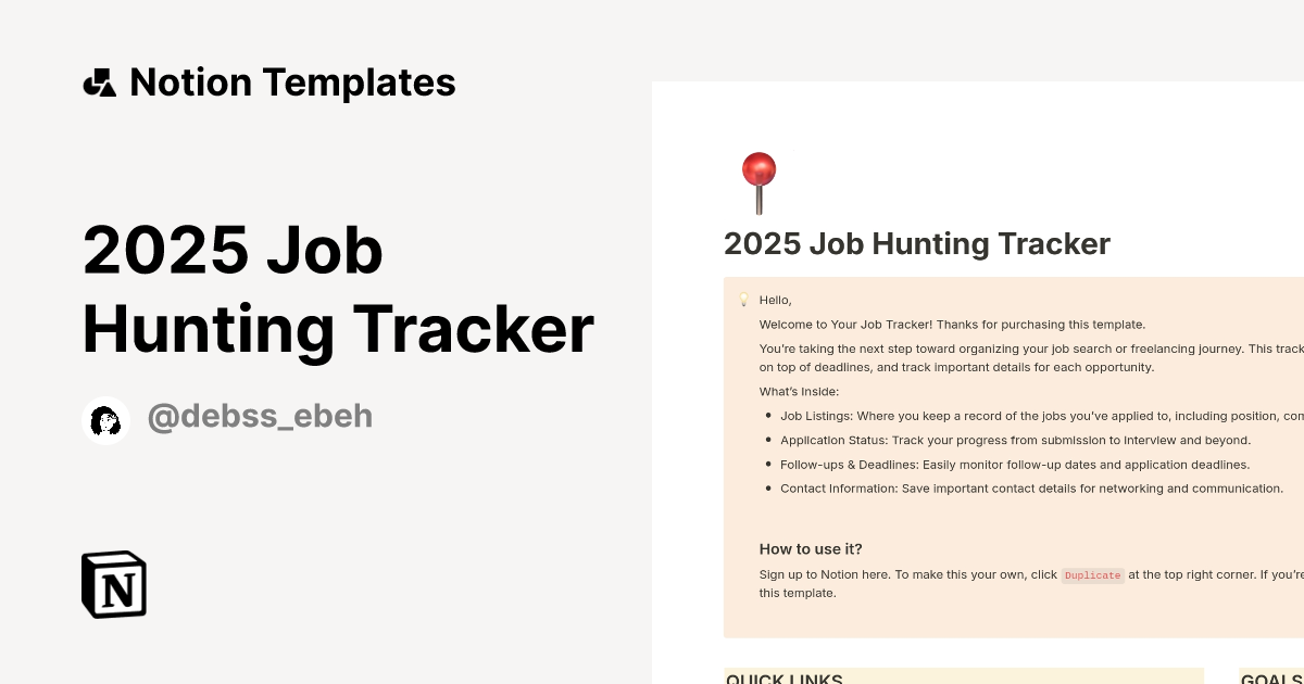 2025 Job Hunting Tracker Template by Deborah Ebeh | Notion Marketplace