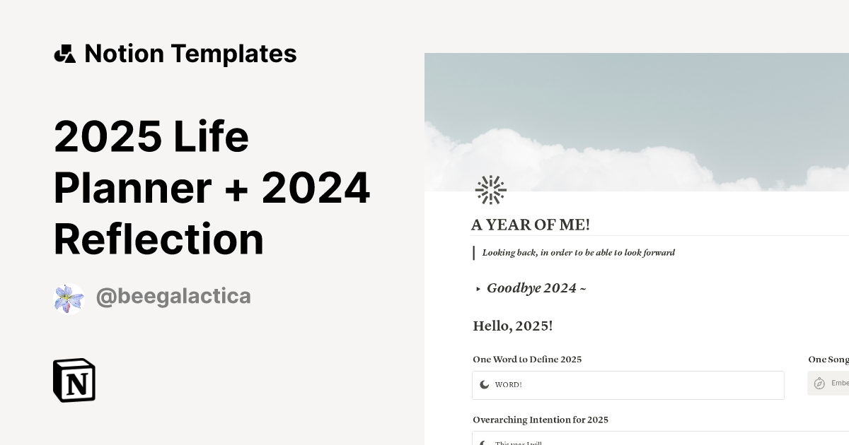 2025 Life Planner + 2024 Reflection Template by beegalactica | Notion ...