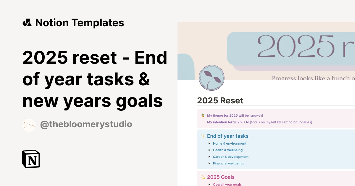 2025 reset - End of year tasks & new years goals Template | Notion ...