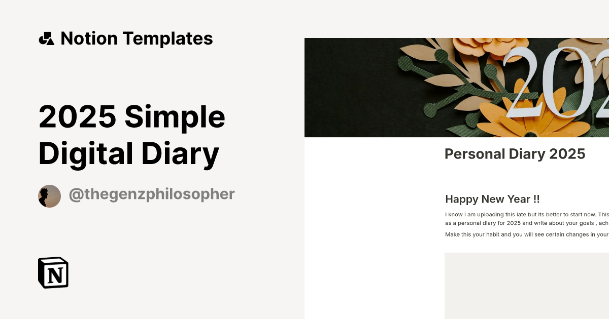 2025 Simple Digital Diary Template by Vivaan Mishra | Notion Marketplace