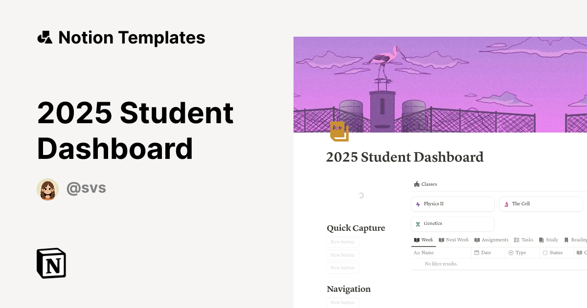 2025 Student Dashboard Template | Notion Marketplace