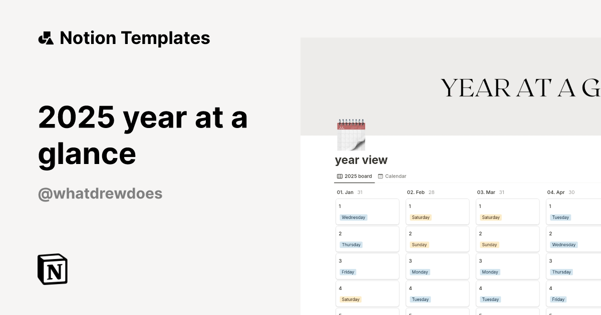 2025 year at a glance Template | Notion Marketplace