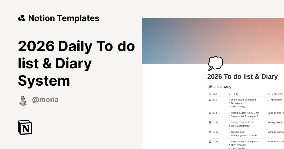 2026 Daily To do list & Diary System Template | Notion Marketplace