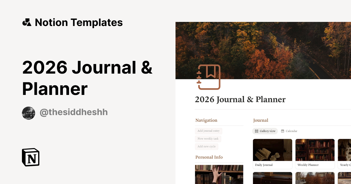 2026 Journal & Planner Template by siddh | Notion Marketplace