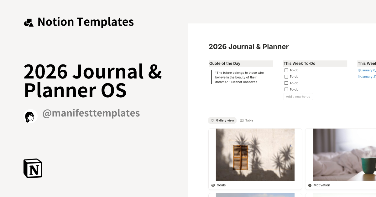 2026 Journal & Planner OS Template | Notion Marketplace