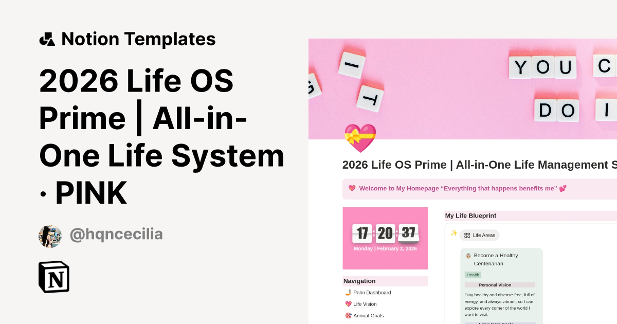 2026 Life OS Prime | All-in-One Life System · PINK Template by 隔壁公司的学姐 ...