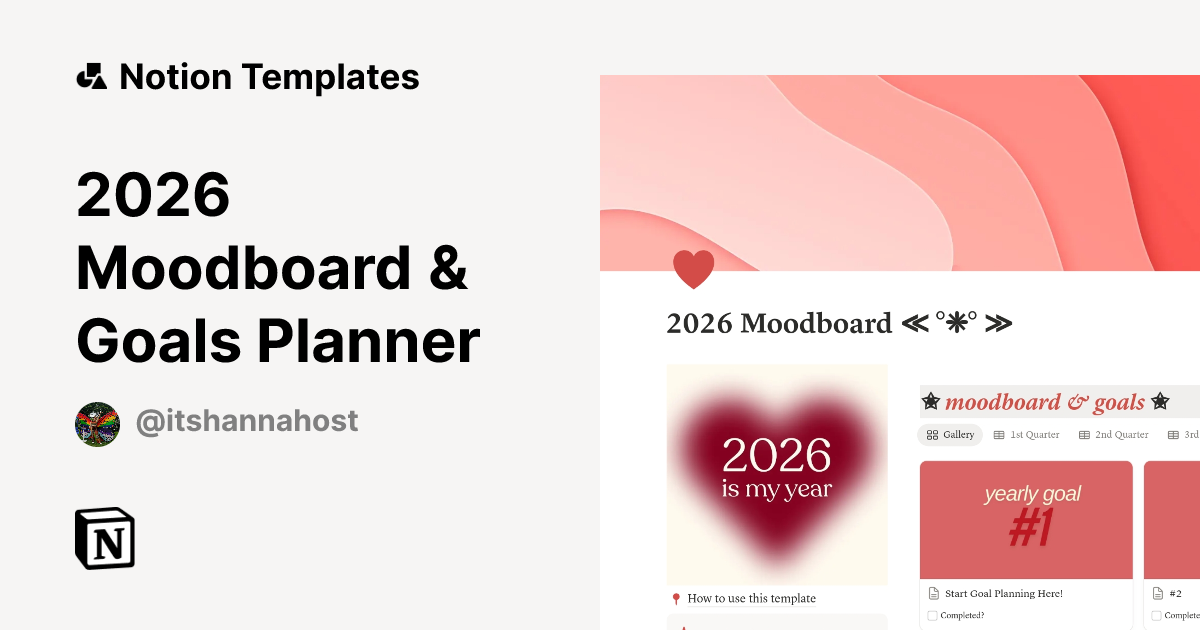 2026 Moodboard & Goals Planner Template | Notion Marketplace