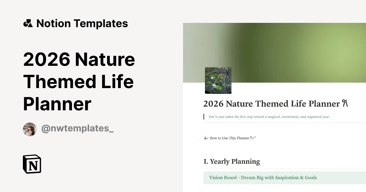 2026 Nature Themed Life Planner Template by NW Templates | Notion ...