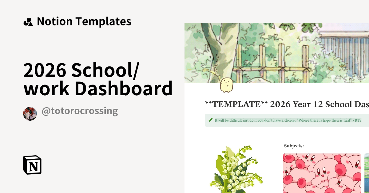2026 School/work Dashboard Template | Notion Marketplace