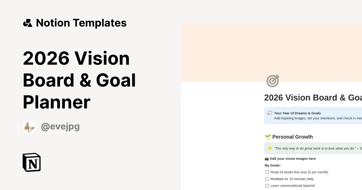 2026 Vision Board & Goal Planner Template by eve | Notion Marketplace