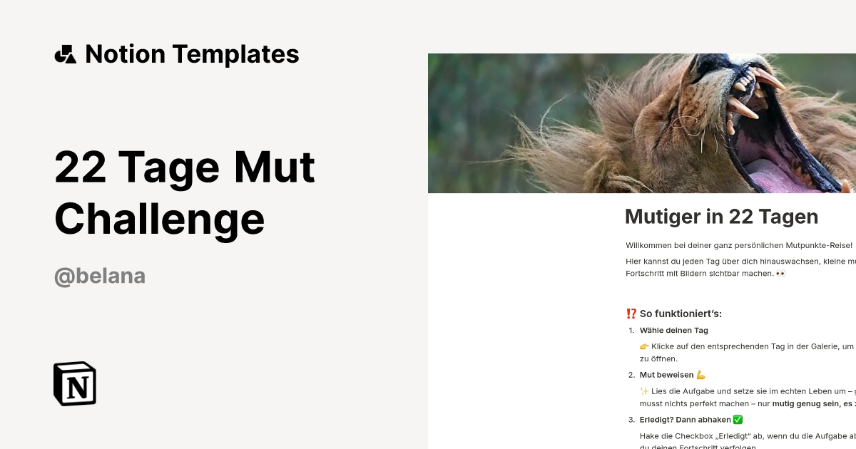 22 Tage Mut Challenge Template by TraumTaumel | Notion Marketplace