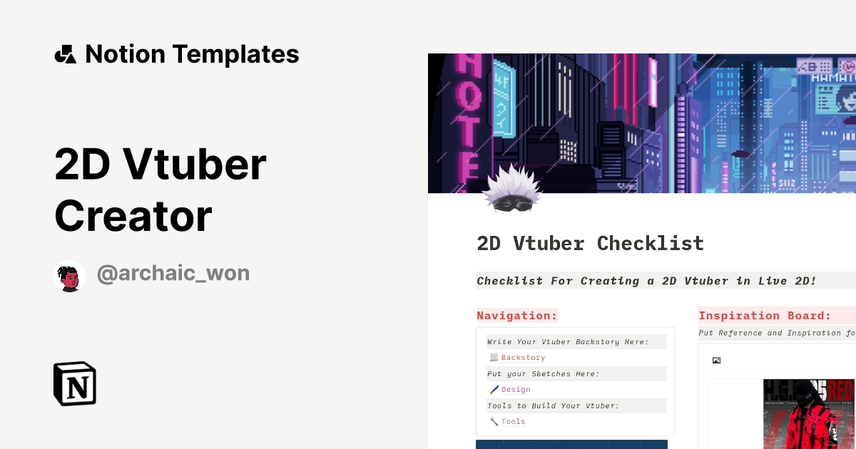 2D Vtuber Creator Template by Archaic Won | Notion Marketplace