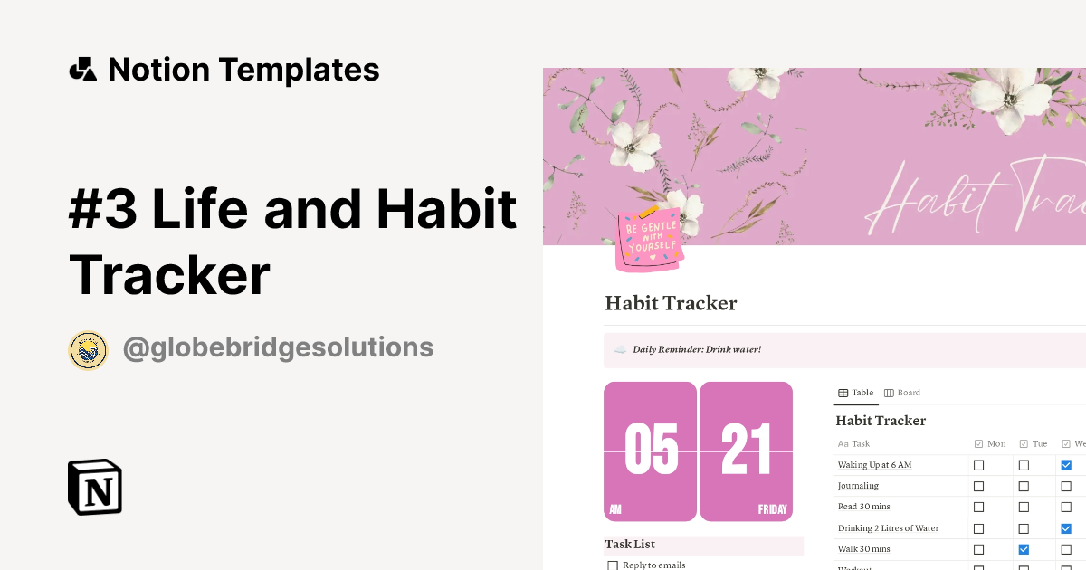 #3 Life and Habit Tracker Template by GLOBE BRIDGE SOLUTIONS | Notion ...
