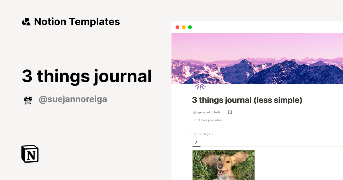 3 things journal Template by Sue-Jan Noreiga | Notion Marketplace