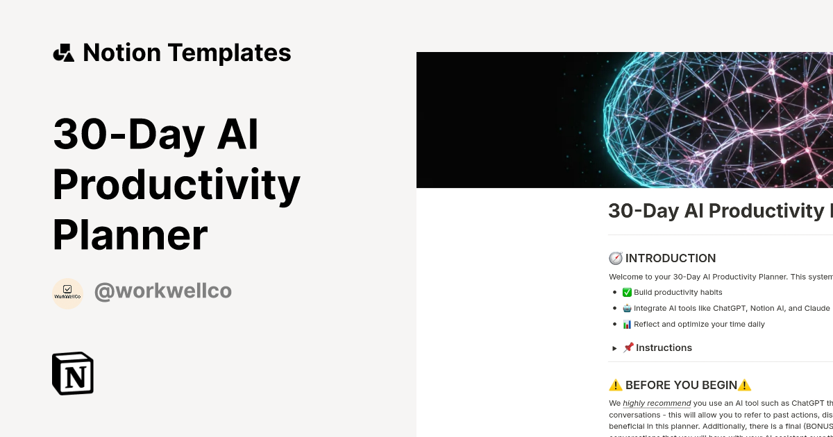 30-Day AI Productivity Planner Template | Notion Marketplace