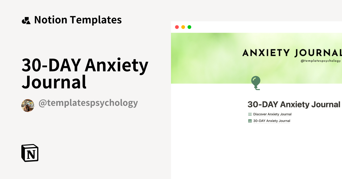 30-DAY Anxiety Journal Template by templatespsychology | Notion Marketplace