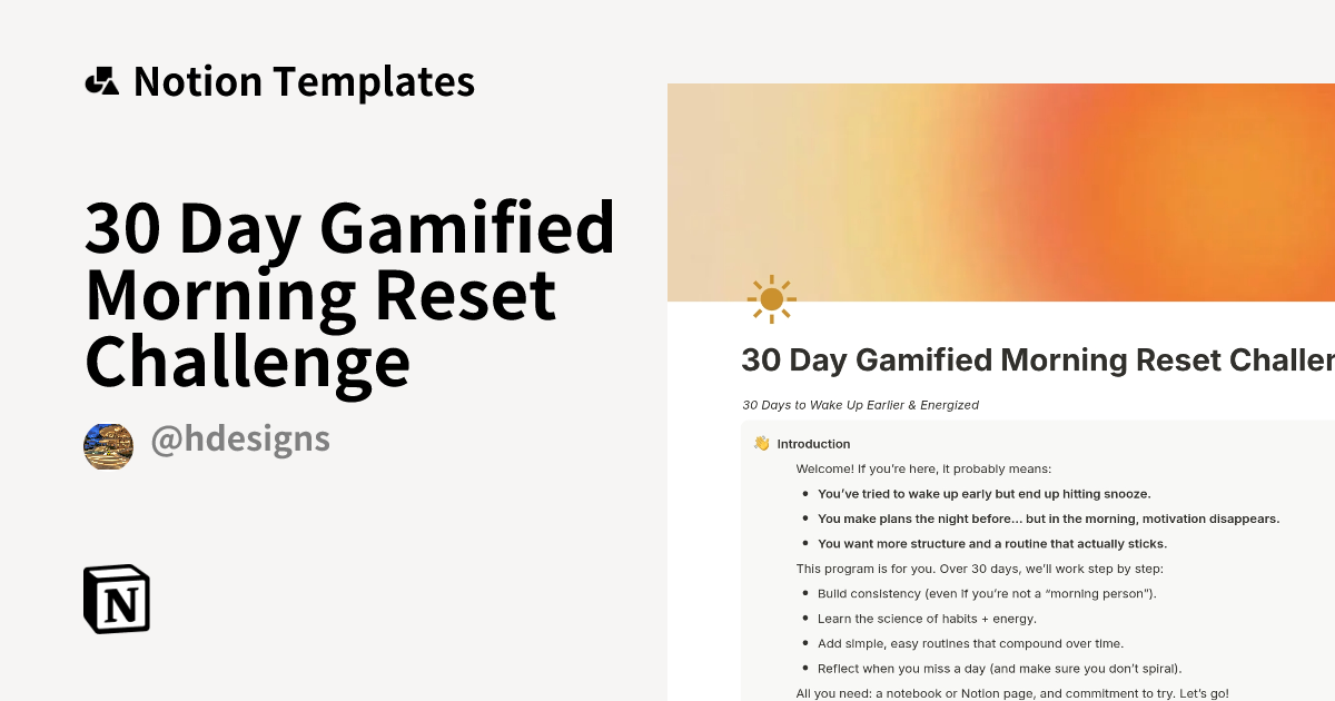 30 Day Gamified Morning Reset Challenge Template by ★AuraFlow ...