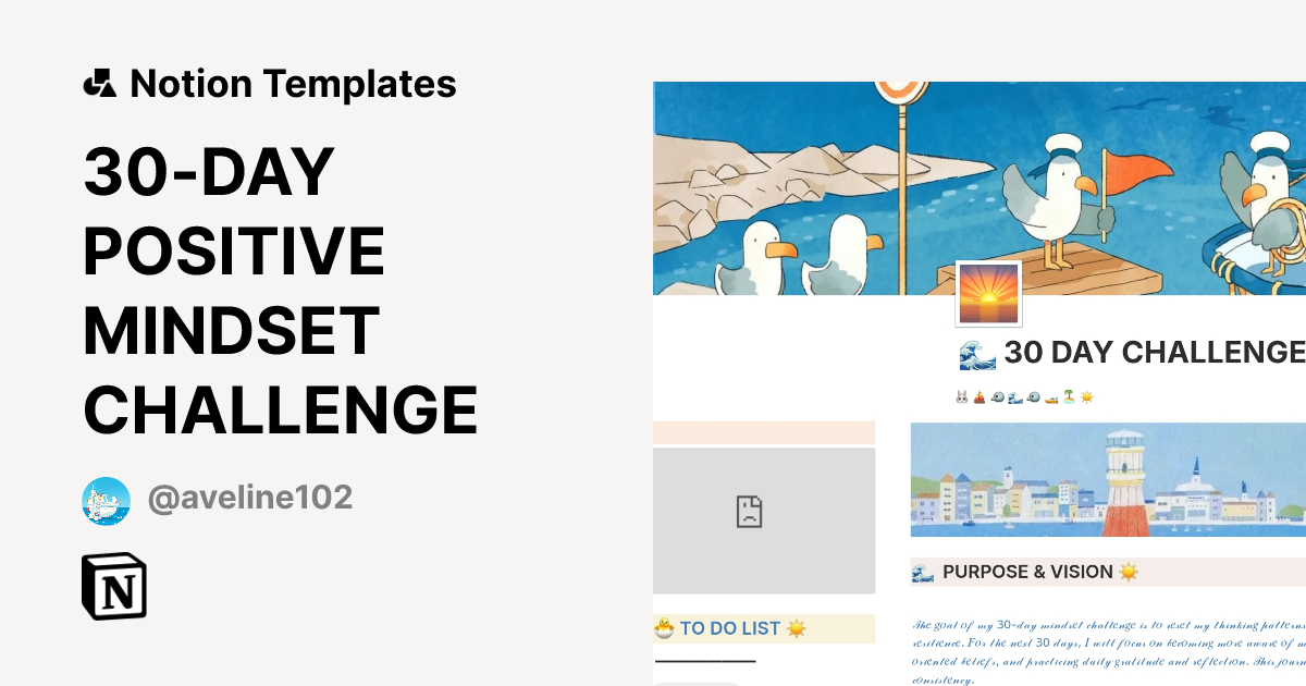 30-DAY POSITIVE MINDSET CHALLENGE Template | Notion Marketplace