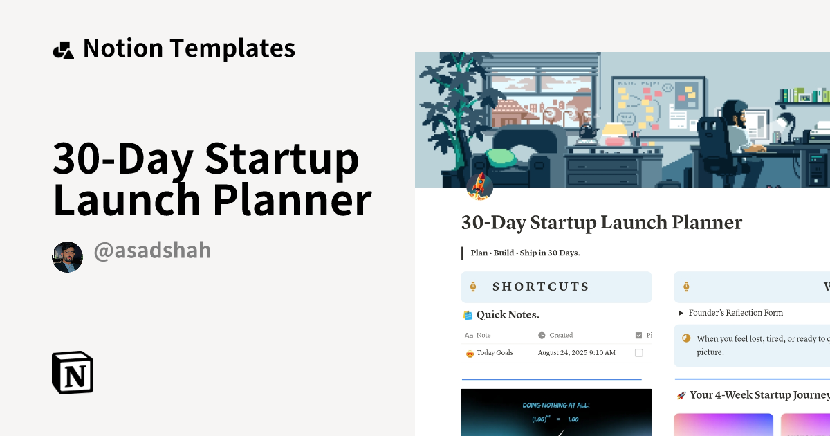 30-Day Startup Launch Planner Template | Notion Marketplace
