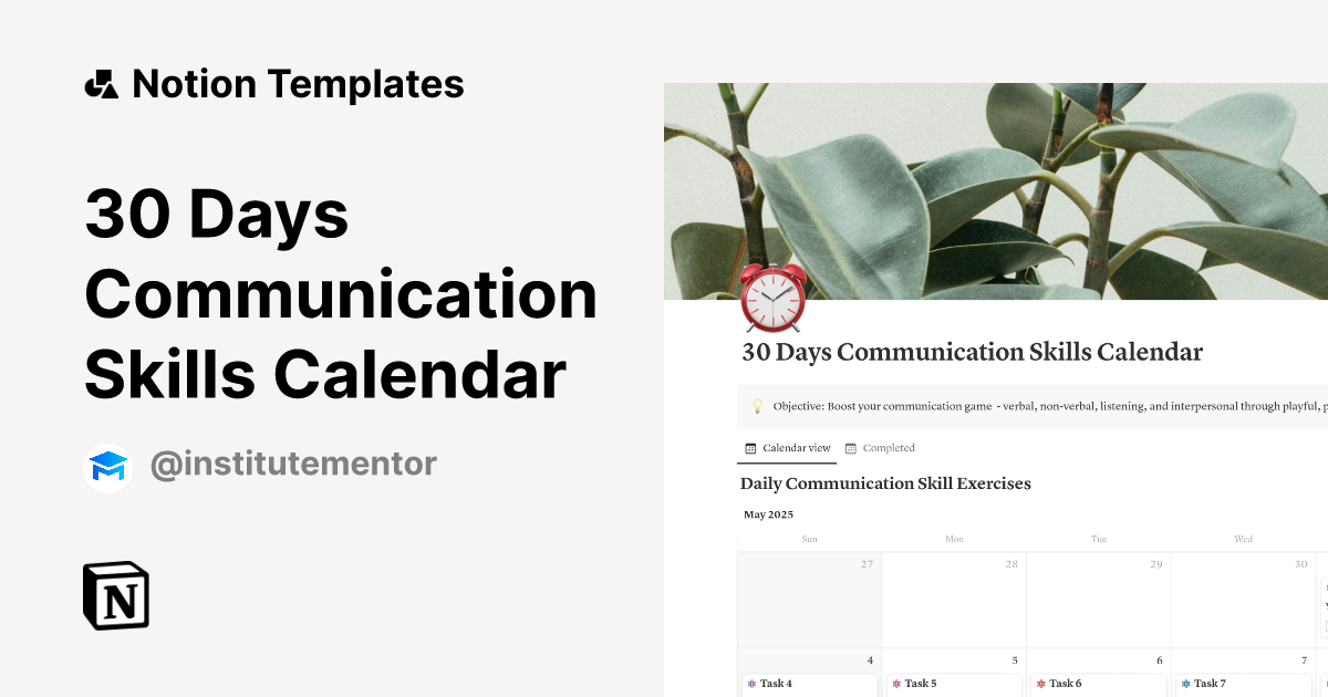 30 Days Communication Skills Calendar Template | Notion Marketplace