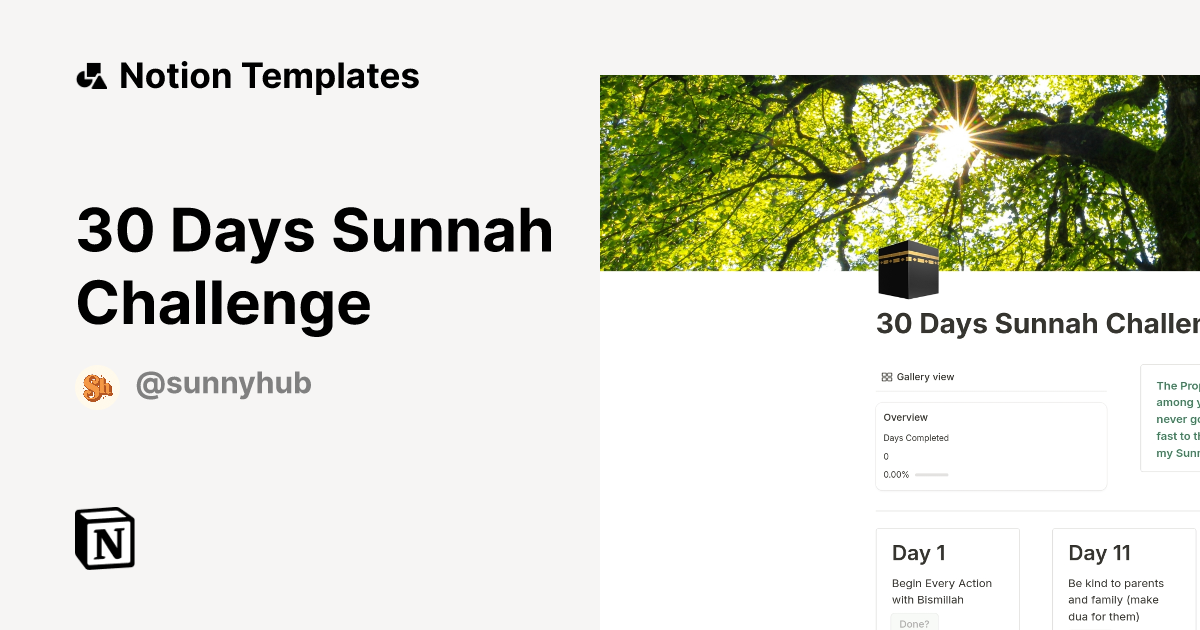 30 Days Sunnah Challenge Template by SunnyHub | Notion Marketplace