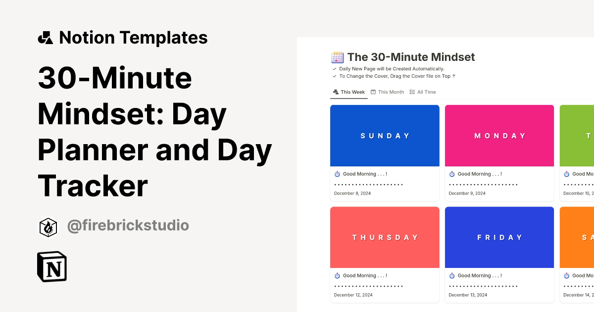 30-Minute Mindset: Day Planner and Day Tracker Template by Firebrick ...