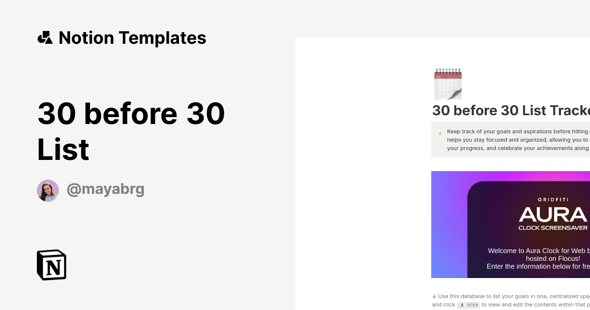 30 before 30 List Template by Maya | Notion Marketplace