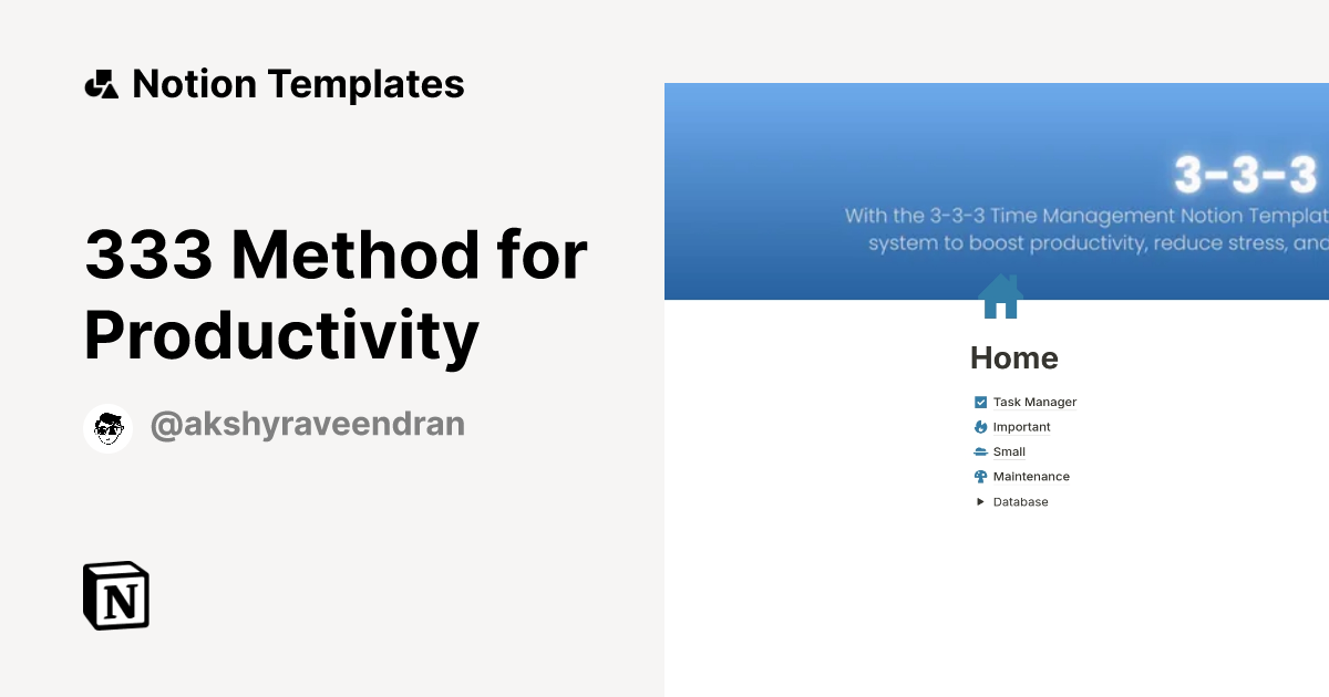 333 Method for Productivity Template | Notion Marketplace
