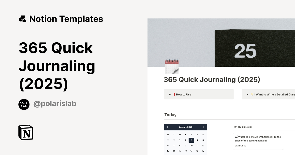 365 Quick Journaling (2025) Template by Polaris Lab | Notion Marketplace