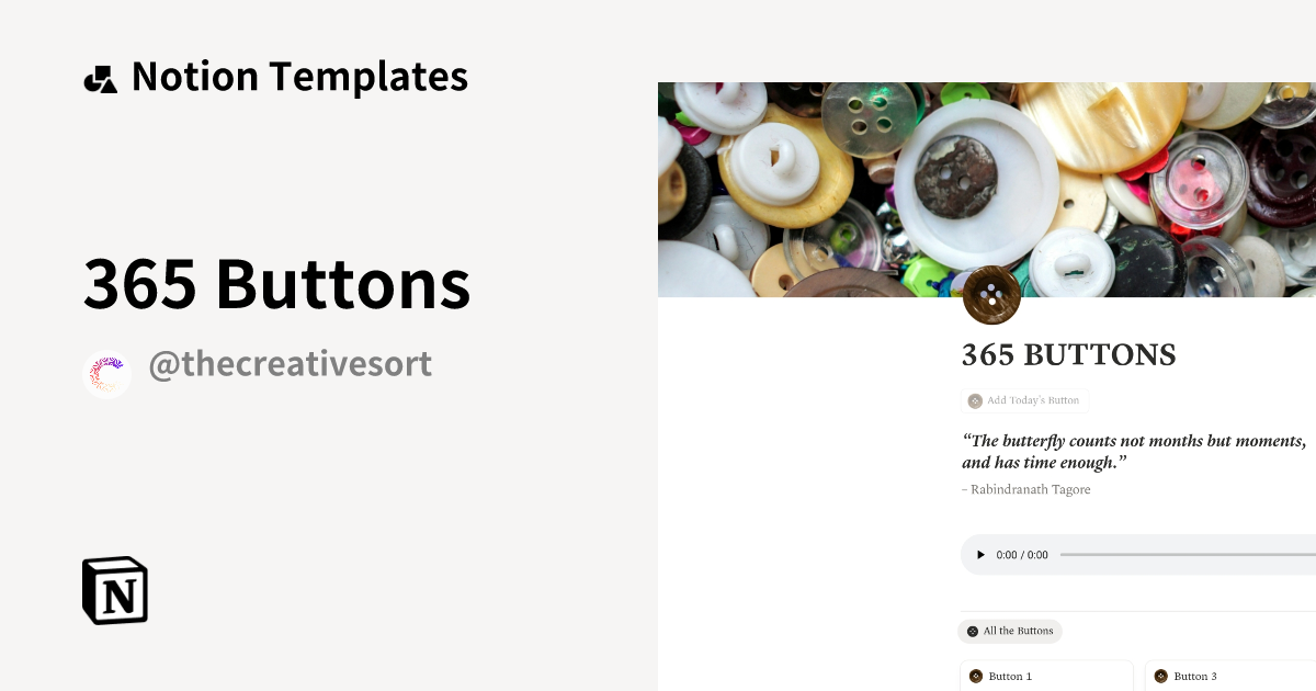 365 Buttons Template by The Creative Sort | Notion Marketplace