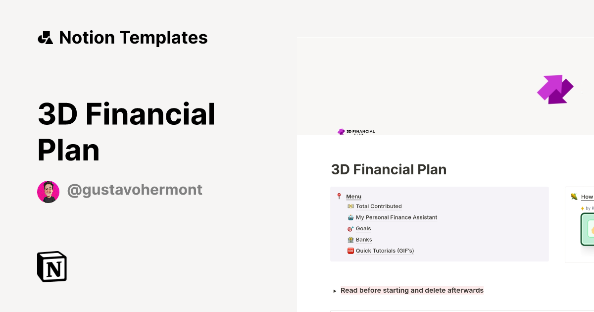 3D Financial Plan Template by Gustavo | Notion Marketplace