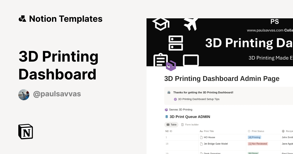 3D Printing Dashboard Template | Notion Marketplace