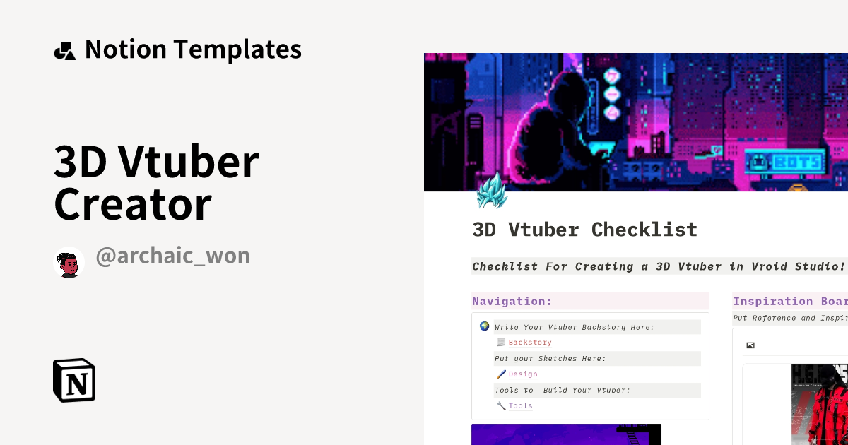 3D Vtuber Creator Template | Notion Marketplace
